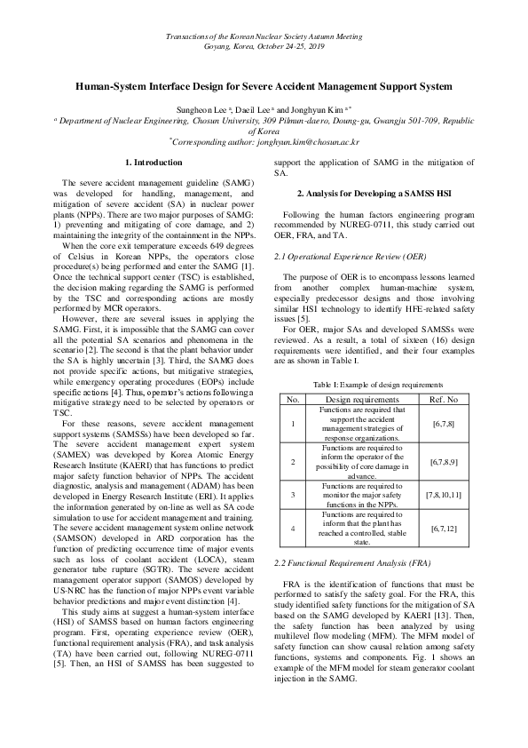 (PDF) Human-System Interface Design for Severe Accident Management ...
