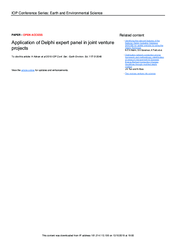 (PDF) Application of Delphi expert panel in joint venture projects