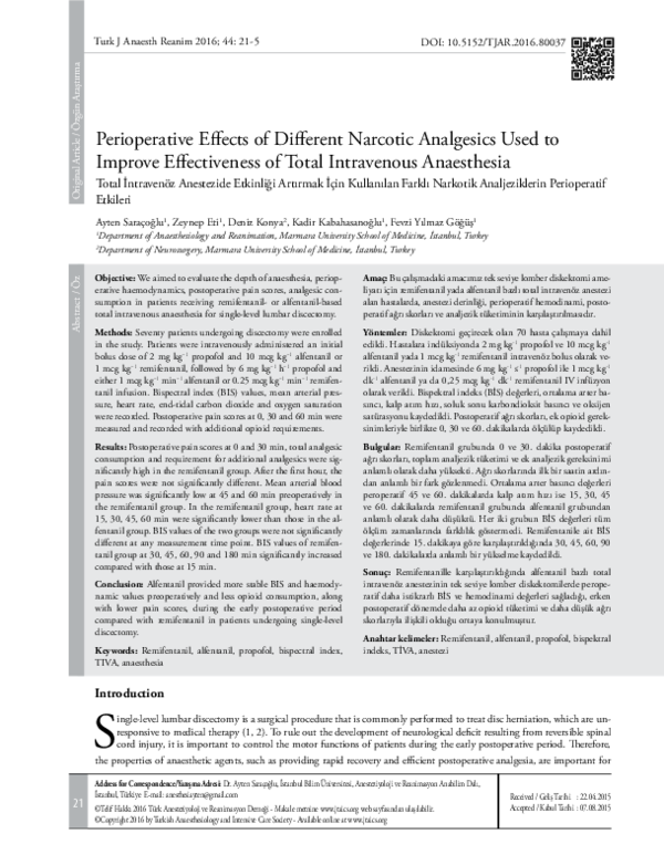 (PDF) Perioperative Effects of Different Narcotic Analgesics Used to Improve Effectiveness of ...