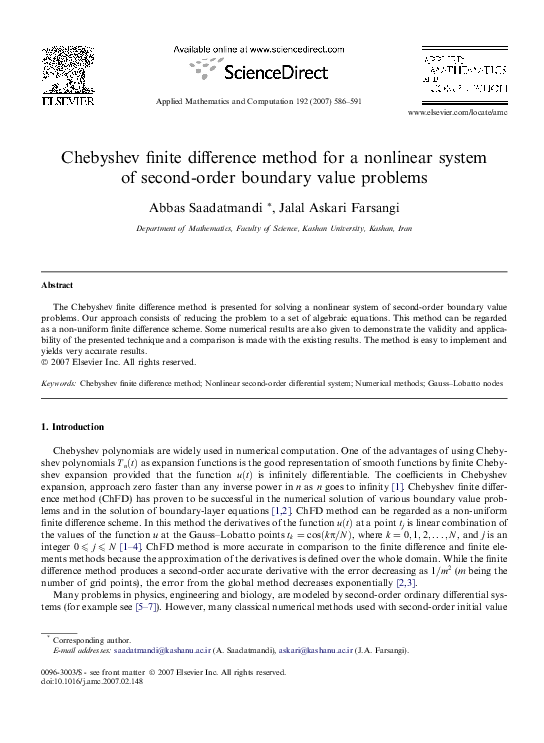 (PDF) Chebyshev finite difference method for a nonlinear system of second-order boundary value ...