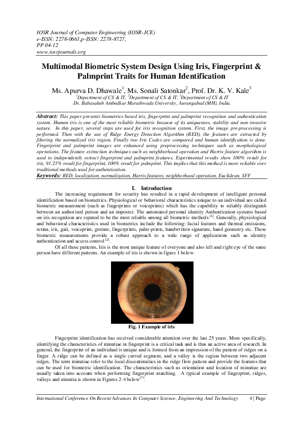 (PDF) Multimodal Biometric System Design Using Iris, Fingerprint & Palmprint Traits for Human ...