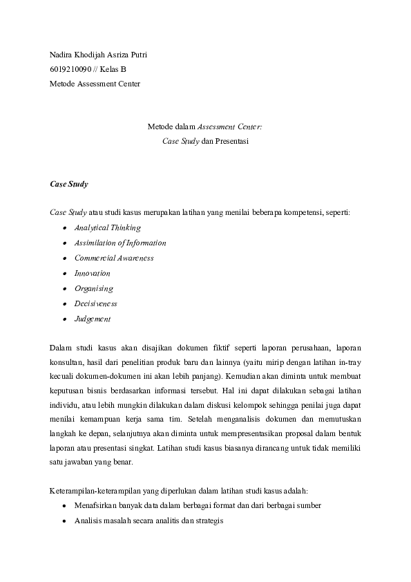 (DOC) Assessment Center - Case Study dan Presentasi