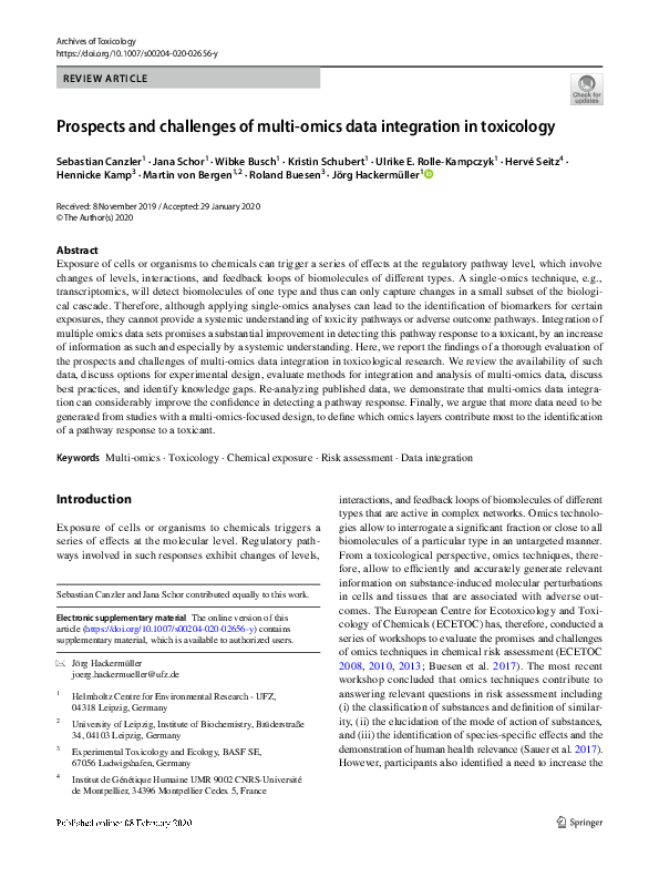 (PDF) Prospects and challenges of multi-omics data integration in toxicology