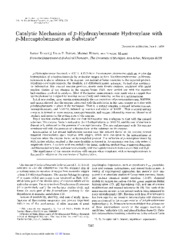 (PDF) Catalytic mechanism of p-hydroxybenzoate hydroxylase with p ...