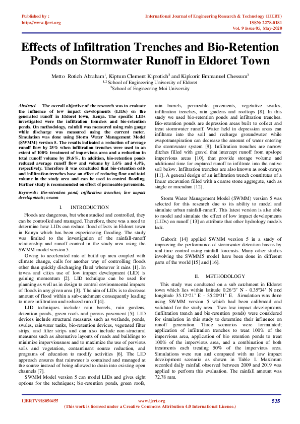 (PDF) Effects of Infiltration Trenches and Bio-Retention Ponds on ...