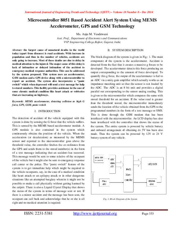 Pdf Microcontroller 8051 Based Accident Alert System Using Mems Accelerometer Gps And Gsm