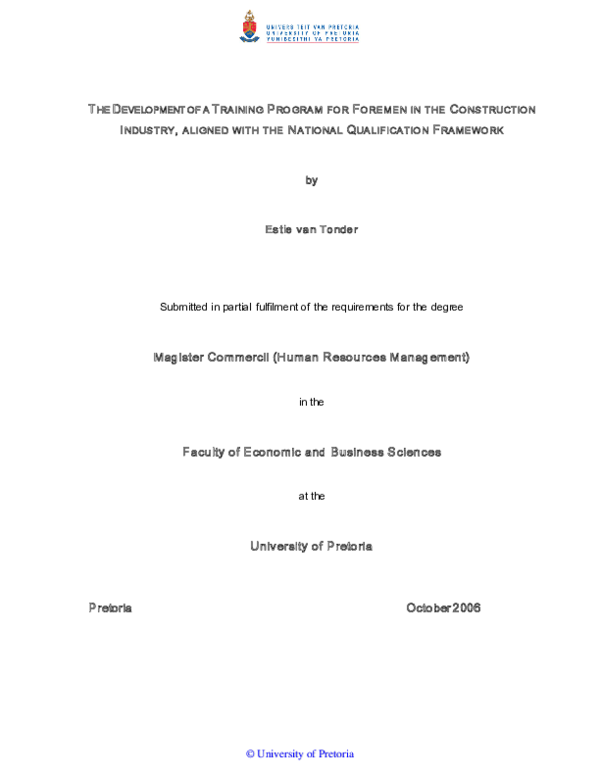 (PDF) The Development of a Training Program for Foremen in the ...