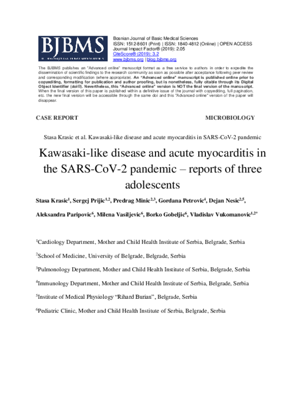 (PDF) Kawasaki-like disease and acute myocarditis in the SARS-CoV-2 ...