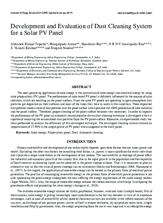 (PDF) Development and Evaluation of Dust Cleaning System for a Solar PV ...