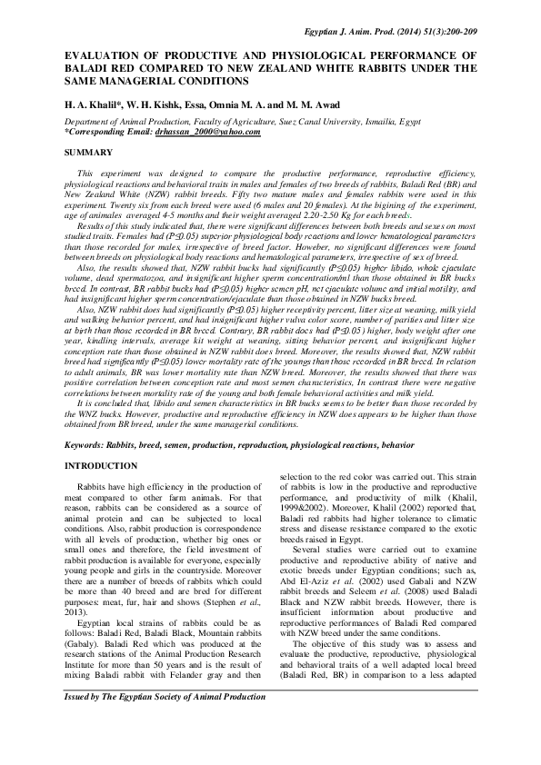 Evaluation of Productive and Physiological Performance of Baladi Red ...