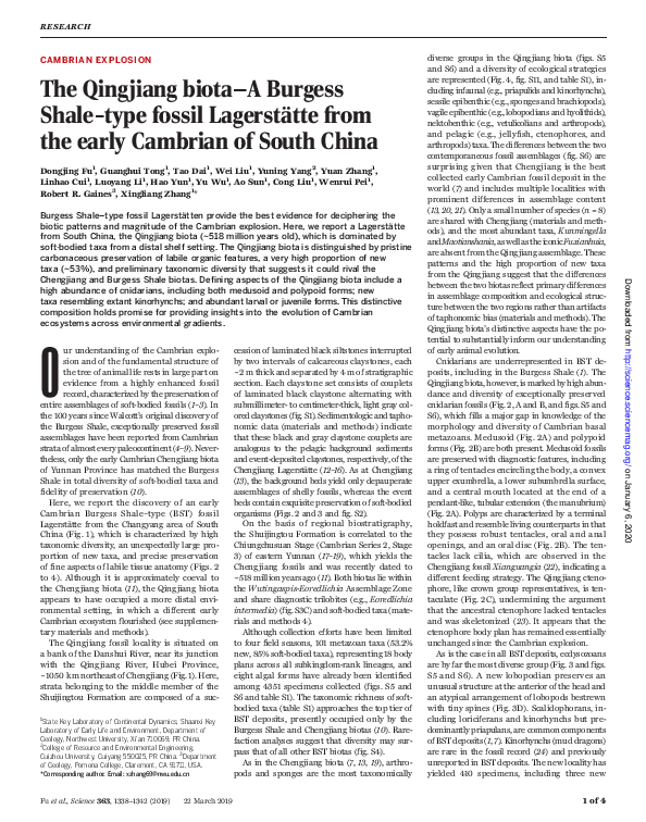 (PDF) The Qingjiang biota—A Burgess Shale–type fossil Lagerstätte from ...