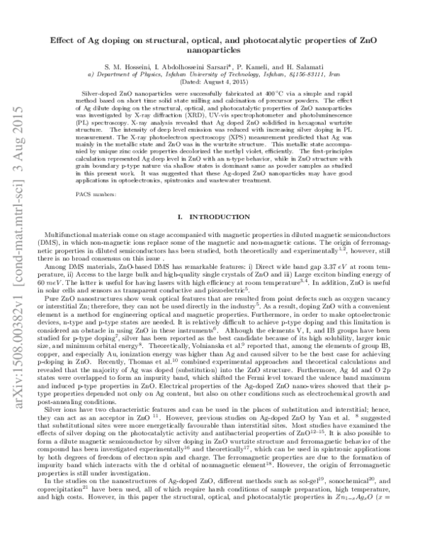 (PDF) Effect of Ag doping on structural, optical, and photocatalytic ...