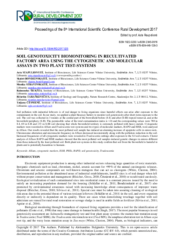 (PDF) Soil Genotoxicity Biomonitoring in Recultivated Factory Area ...
