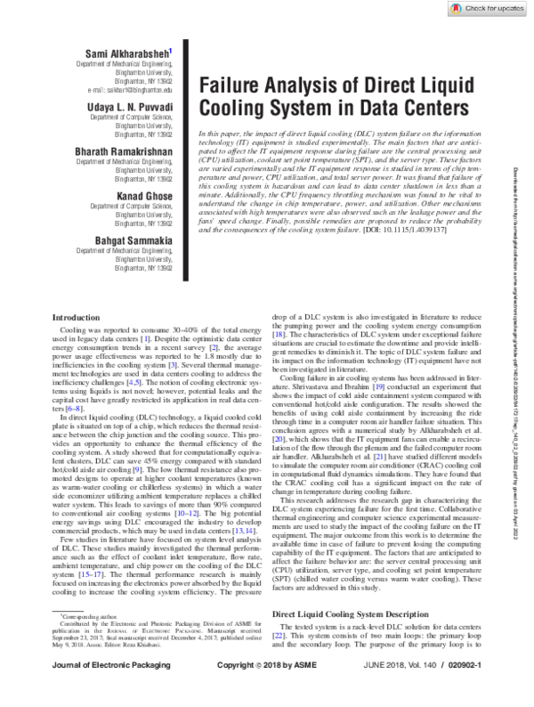 (PDF) Failure Analysis of Direct Liquid Cooling System in Data Centers