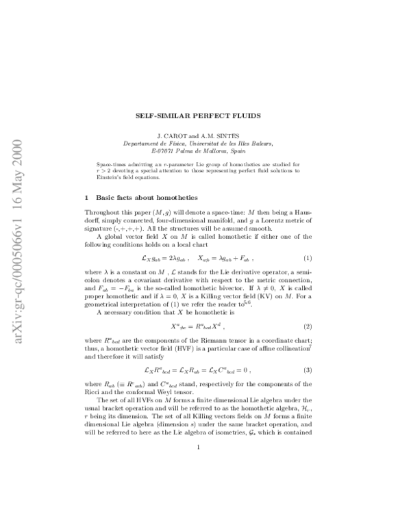 (PDF) Self-Similar Perfect Fluids