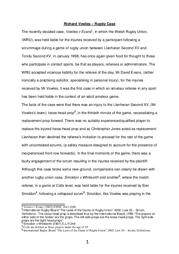 (PDF) Richard Vowles: rugby case
