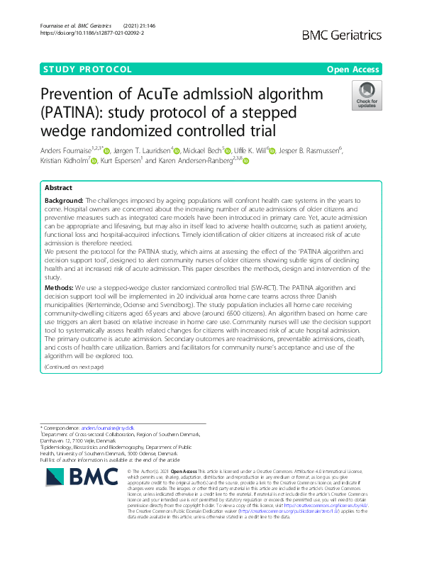 (PDF) Prevention of AcuTe admIssioN algorithm (PATINA): study protocol ...