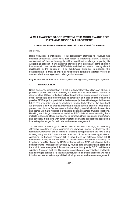 Pdf A Multi Agent Based System Rfid Middleware For Data And Device Management