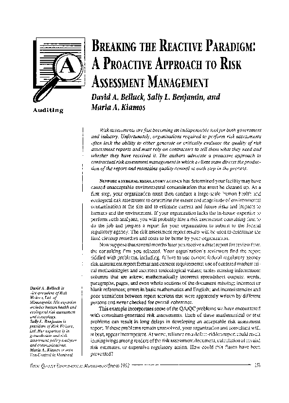 (PDF) Breaking the reactive paradigm: A proactive approach to risk ...