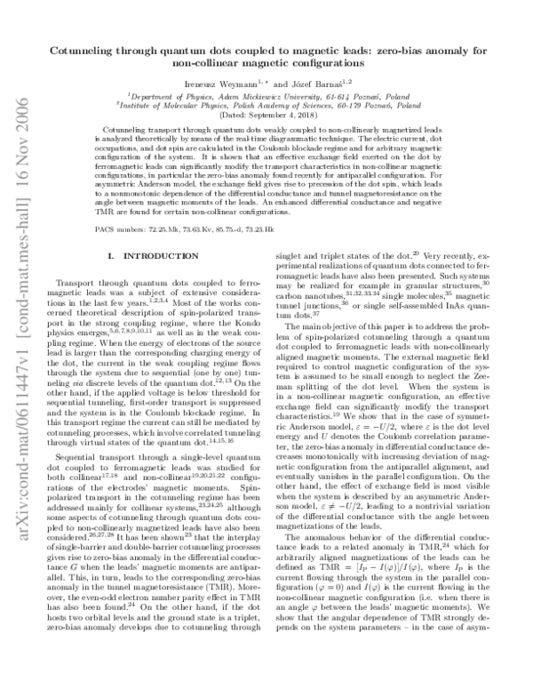 (PDF) Cotunneling through quantum dots coupled to magnetic leads: Zero-bias anomaly for ...