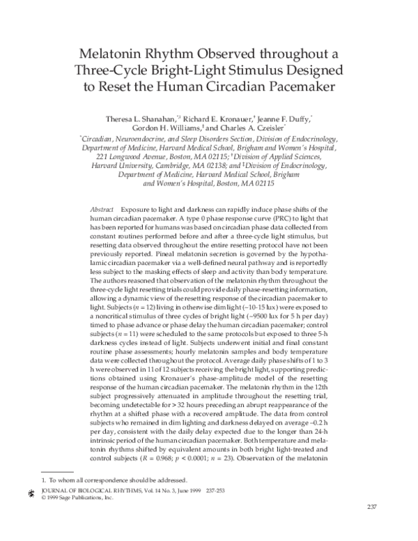 (PDF) Melatonin Rhythm Observed throughout a Three-Cycle Bright-Light ...