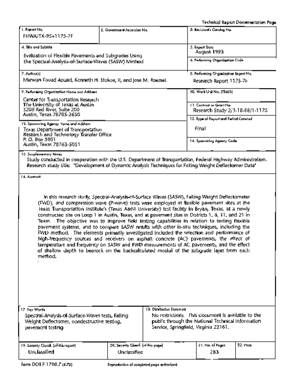 Pdf Evaluation Of Flexible Pavements And Subgrades Using The Spectral Analysis Of Surface