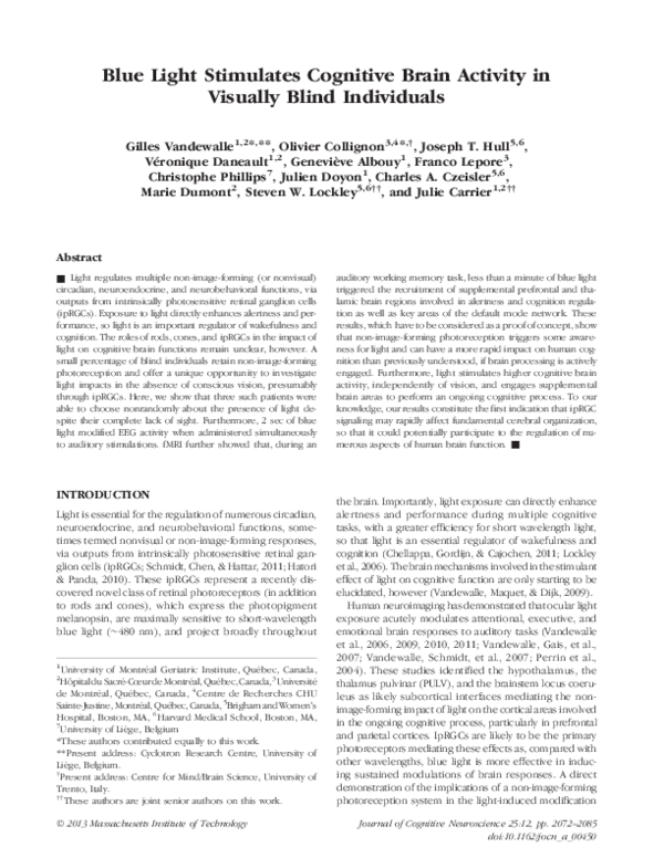 (PDF) Blue Light Stimulates Cognitive Brain Activity in Visually Blind ...