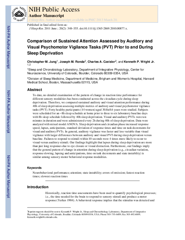 (PDF) Comparison of sustained attention assessed by auditory and visual ...