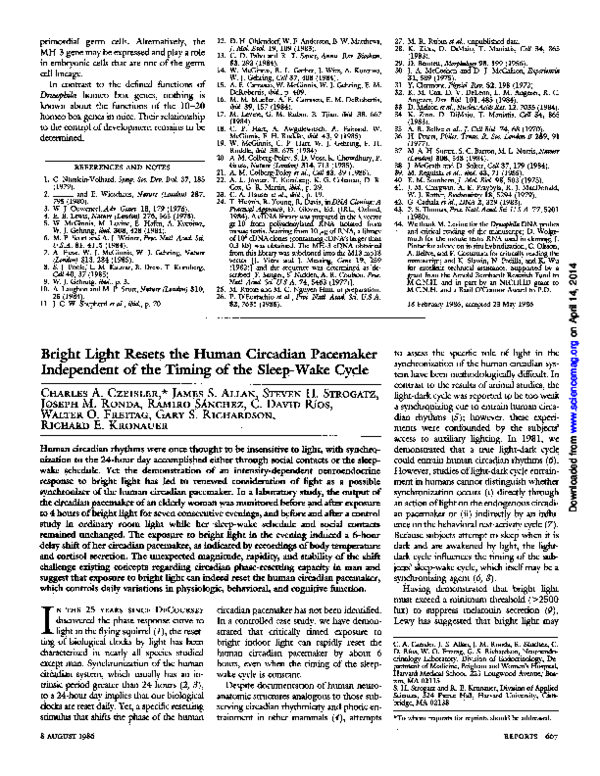 (PDF) Bright light resets the human circadian pacemaker independent of ...