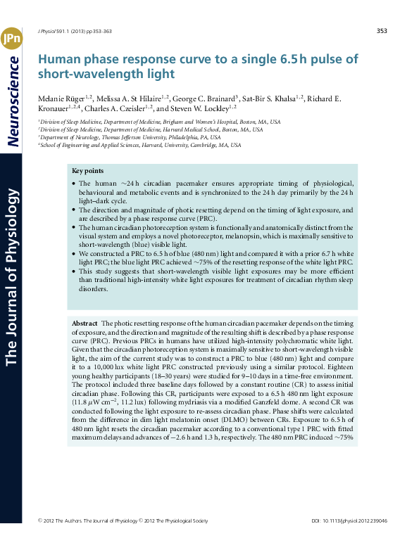 (PDF) Human phase response curve to a single 6.5 h pulse of short ...