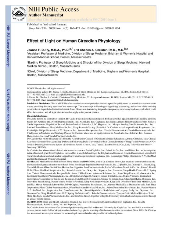 (PDF) Effect of Light on Human Circadian Physiology