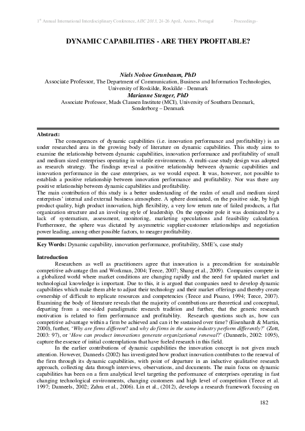 (PDF) Dynamic Capabilities - Are They Profitable?