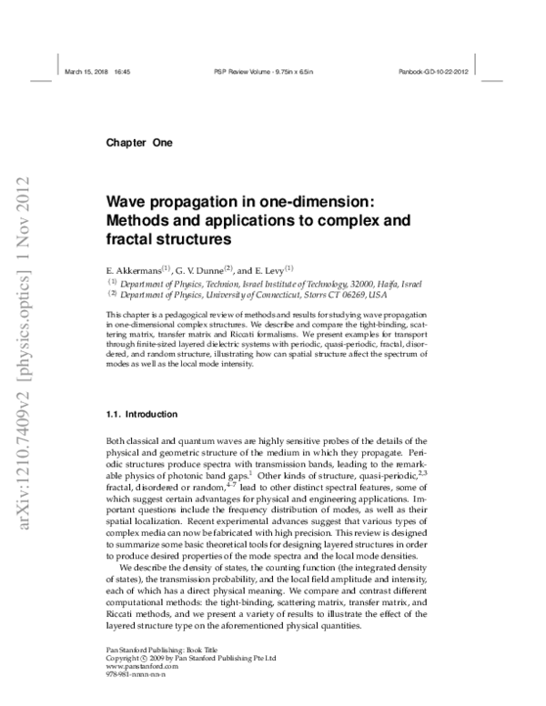 (PDF) Wave Propagation in One Dimension: Methods and Applications to Complex and Fractal Structures