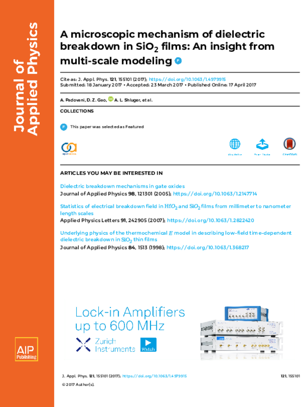(PDF) A microscopic mechanism of dielectric breakdown in SiO2 films: An ...