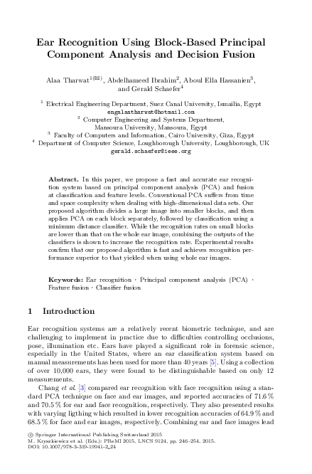 (PDF) Ear Recognition Using Block-Based Principal Component Analysis and Decision Fusion