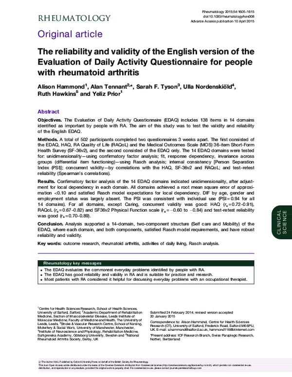 (PDF) The reliability and validity of the English version of the ...