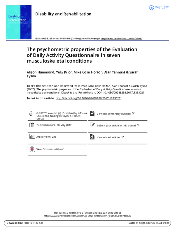 (PDF) The psychometric properties of the Evaluation of Daily Activity ...