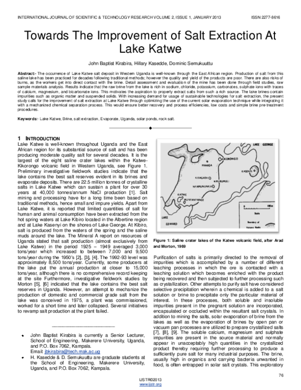 (PDF) Towards the improvement of salt extraction at Lake Katwe, Uganda