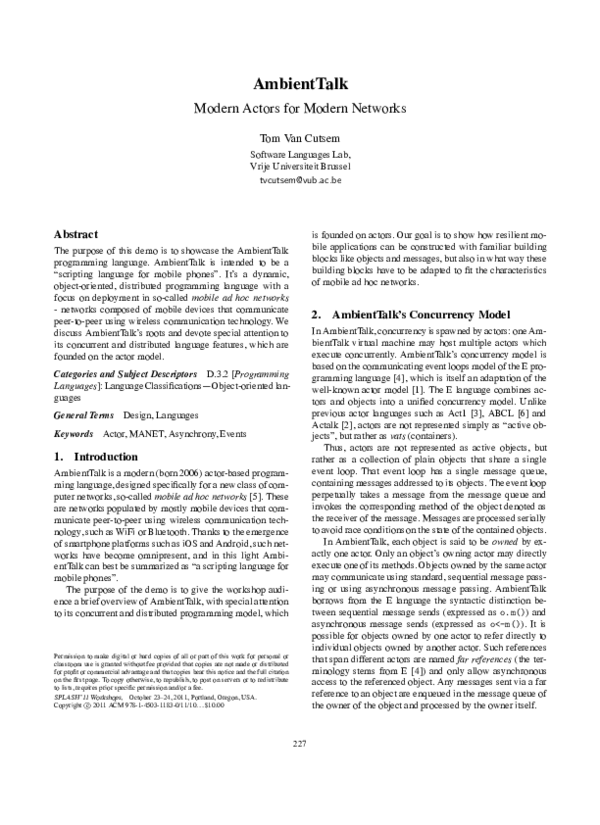 (PDF) AmbientTalk: Modern actors for modern networks