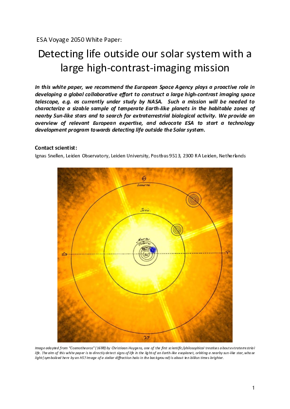 (PDF) ESA Voyage 2050 White Paper: Detecting life outside our solar ...