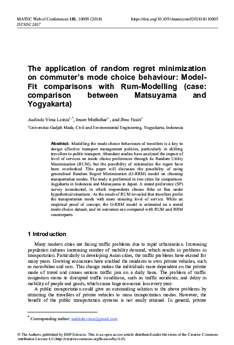The application of random regret minimization on commuter's mode choice ...