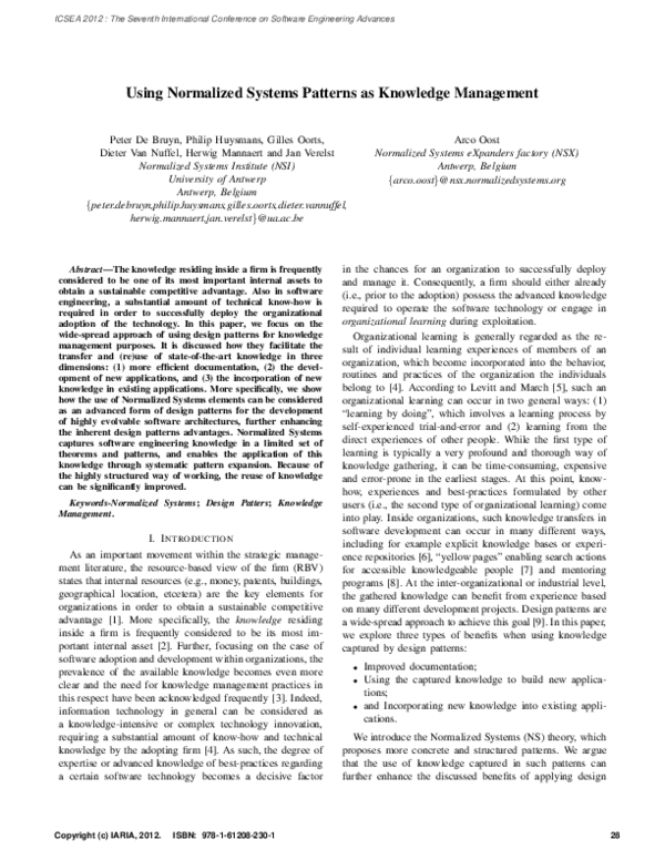 (PDF) Using normalized systems patterns as knowledge management