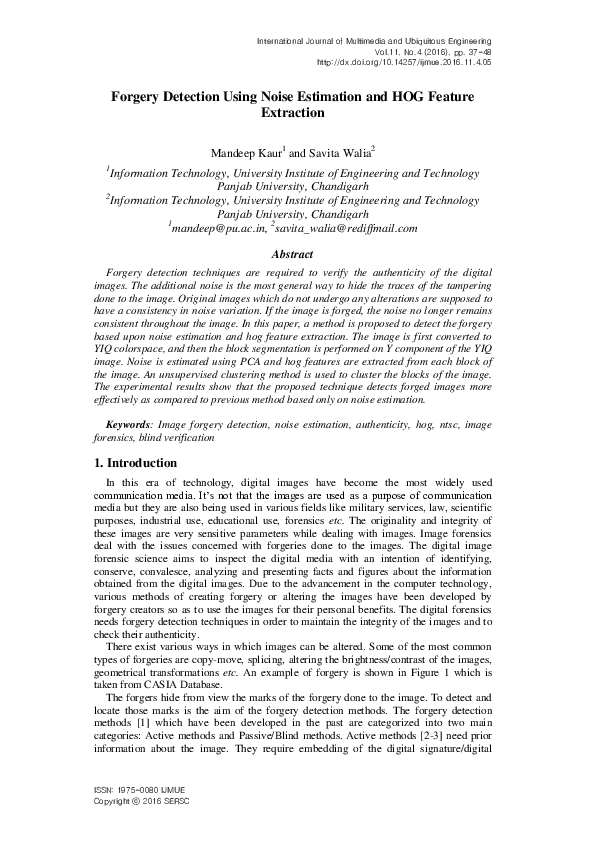 (PDF) Forgery Detection Using Noise Estimation and HOG Feature Extraction