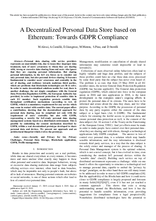 (PDF) A Decentralized Personal Data Store based on Ethereum: Towards ...