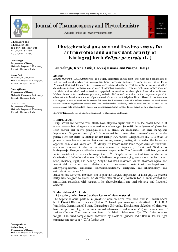 (PDF) Phytochemical analysis and In-vitro assays for antimicrobial and antioxidant activity of ...