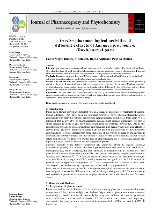 (PDF) In vitro pharmacological activities of different extracts of ...