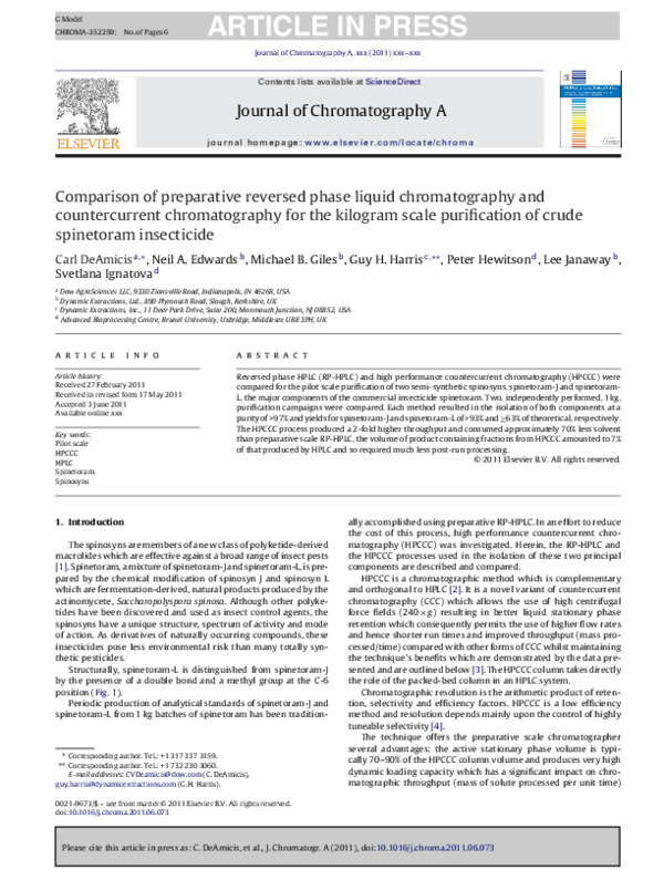 (PDF) Comparing RP-HPLC and HPCCC for Spinetoram Purification