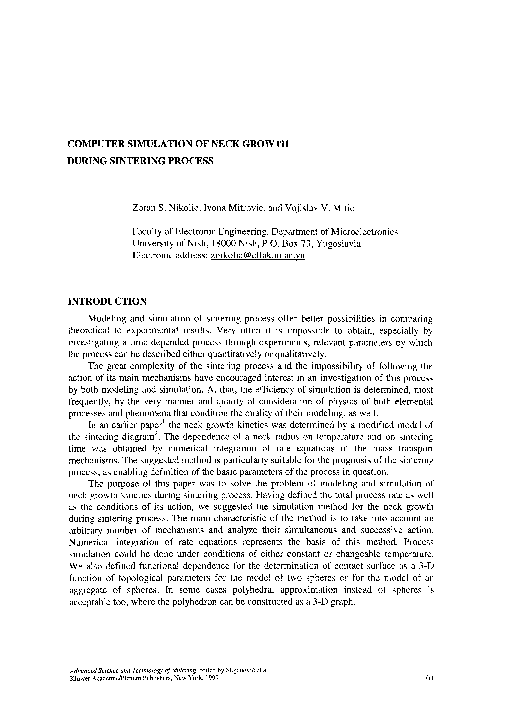 (PDF) Simulation of Neck Growth During Sintering Process