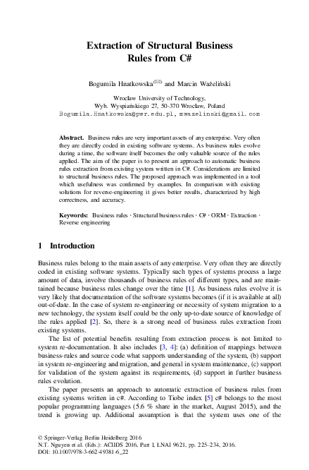 (PDF) Extraction of Structural Business Rules from C#