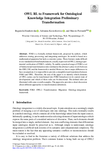 (PDF) OWL RL to Framework for Ontological Knowledge Integration Preliminary Transformation